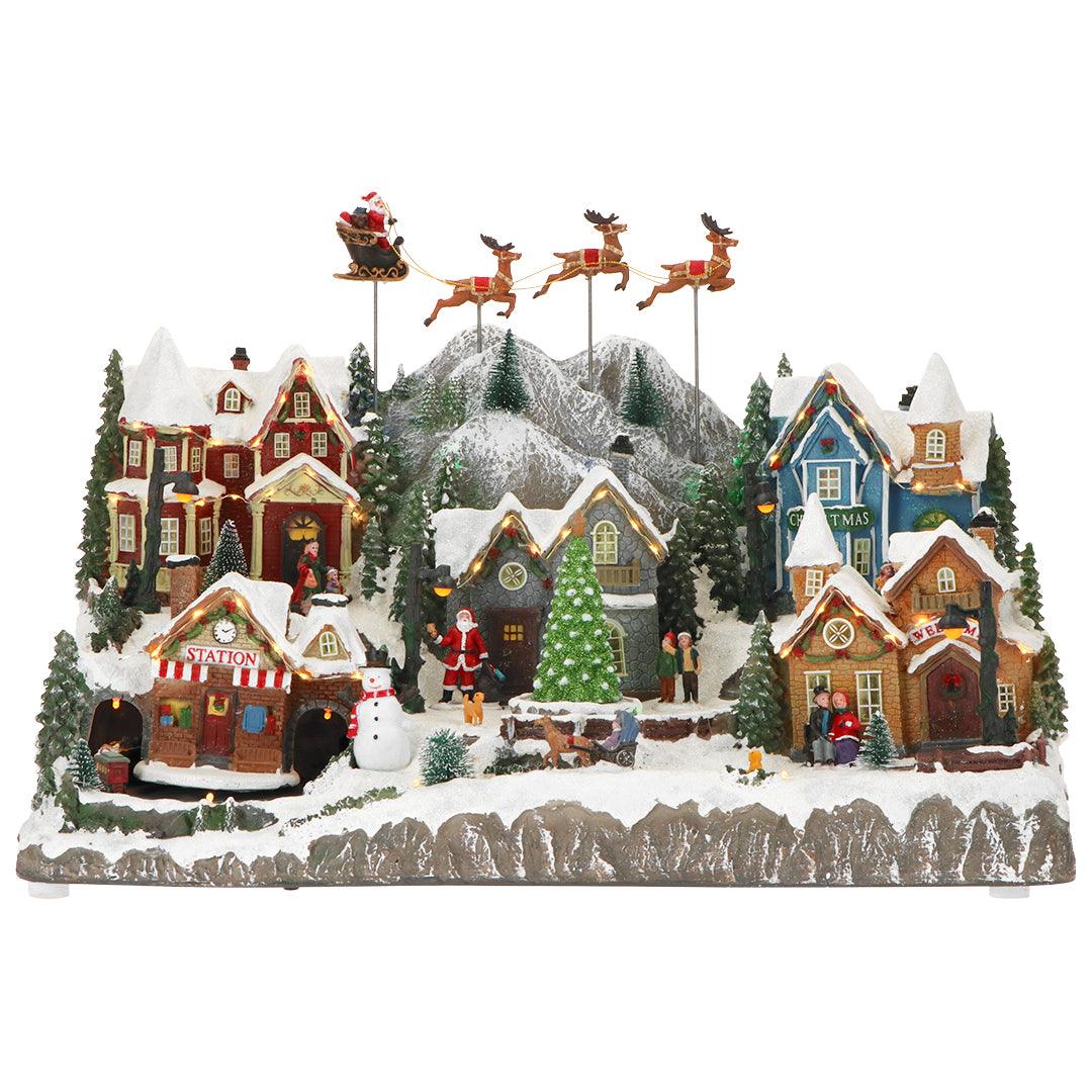 Timstor Carillon Villaggio di Natale con Renne e Babbo Natale su Slitt